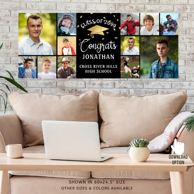 Modern Congrats Graduate 12 Photo Collage Black Poster | Zazzle