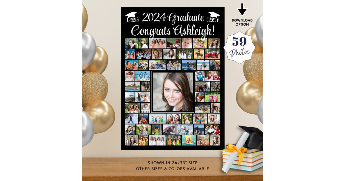 Modern Congrats Graduate 59 Photo Collage Custom Poster | Zazzle