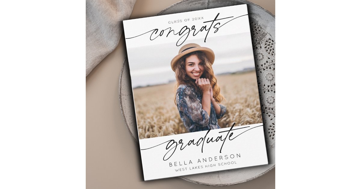 Modern Congrats Graduate Graduation Script Photo Card | Zazzle