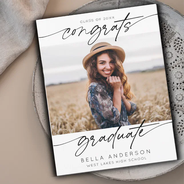 Modern Congrats Graduate Graduation Script Photo Card | Zazzle