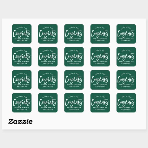 Modern Congrats Script Green Graduation Square Sticker | Zazzle
