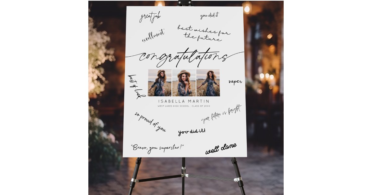 Modern Congratulations 3 Photo Script Signature Foam Board | Zazzle