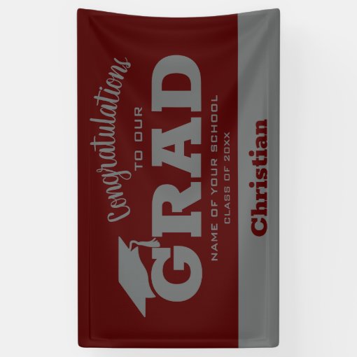Modern Congratulations Grad Dark Maroon and Gray Banner | Zazzle