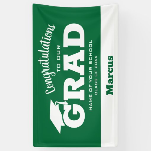 Modern Congratulations Grad White on Green Banner | Zazzle
