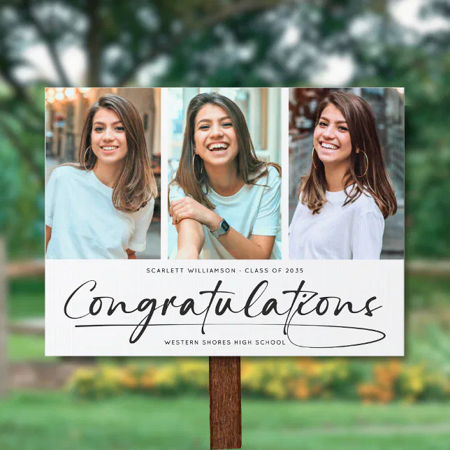 Modern Congratulations Graduate 3 Photo Collage Sign | Zazzle