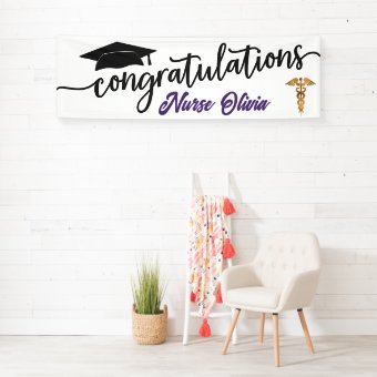 Modern Congratulations Graduation Medical Nurse Banner | Zazzle