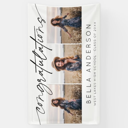 Modern Congratulations Graduation Script 3 Photo Banner | Zazzle
