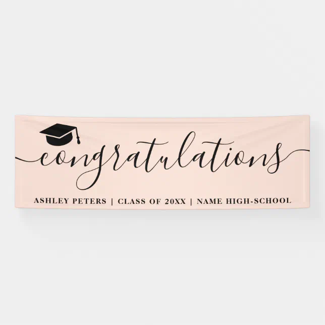 Modern congratulations script cap topper pink banner | Zazzle