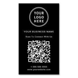 Modern Connect With Us Logo QR Code Black Business Card Magnet | Zazzle
