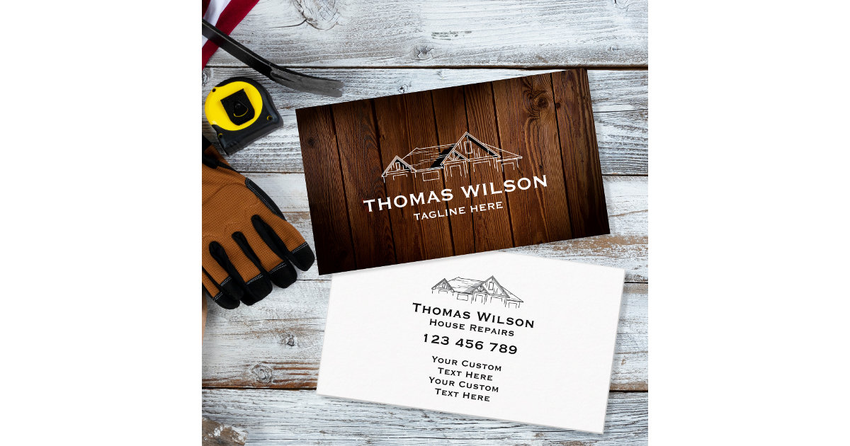 Modern Construction Handyman Carpenter Tools Wood Business Card | Zazzle