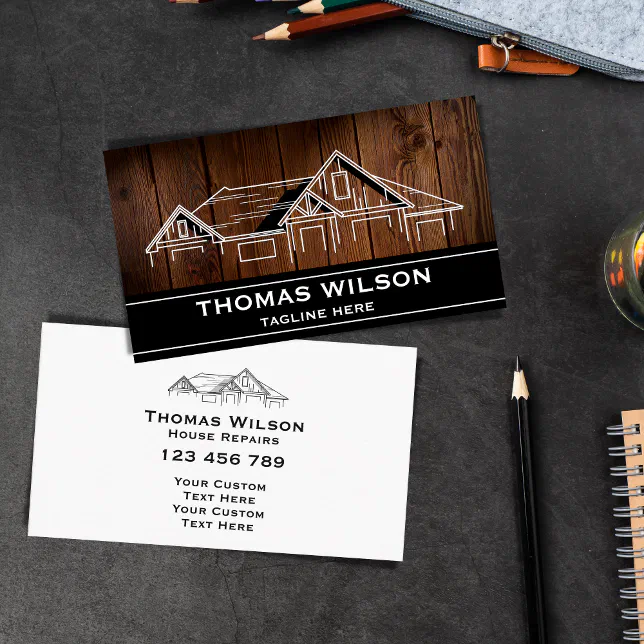 Modern Construction Handyman Carpenter Tools Wood Business Card | Zazzle
