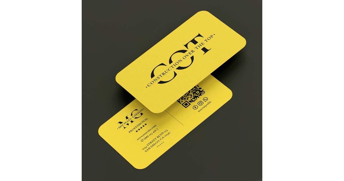 Modern Construction Monogram Contractor Yellow Business Card | Zazzle