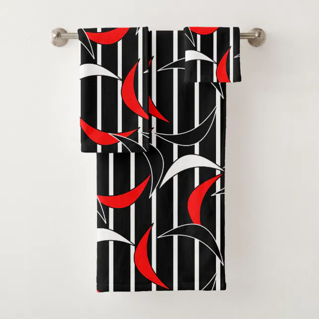 Modern Contemporary Abstract Black Red Pattern Bath Towel Set | Zazzle