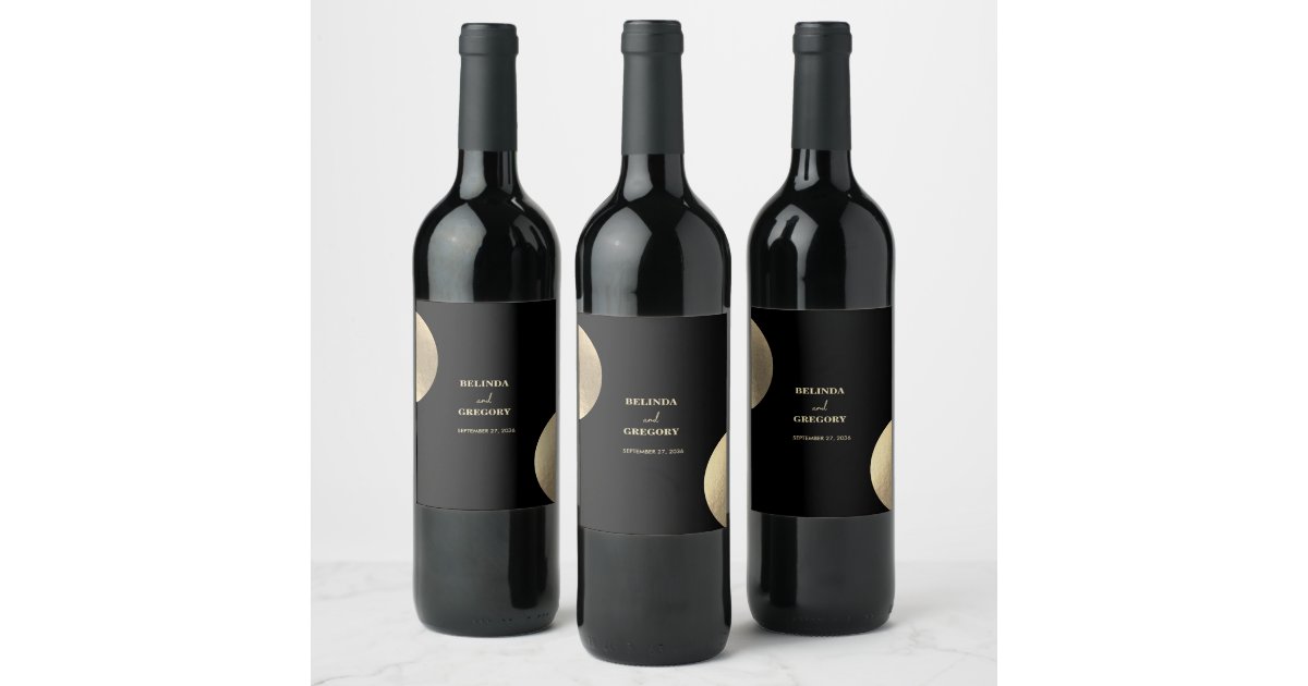Modern Contemporary Black & Gold Abstract Wedding Wine Label | Zazzle