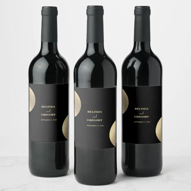 Modern Contemporary Black & Gold Abstract Wedding Wine Label | Zazzle