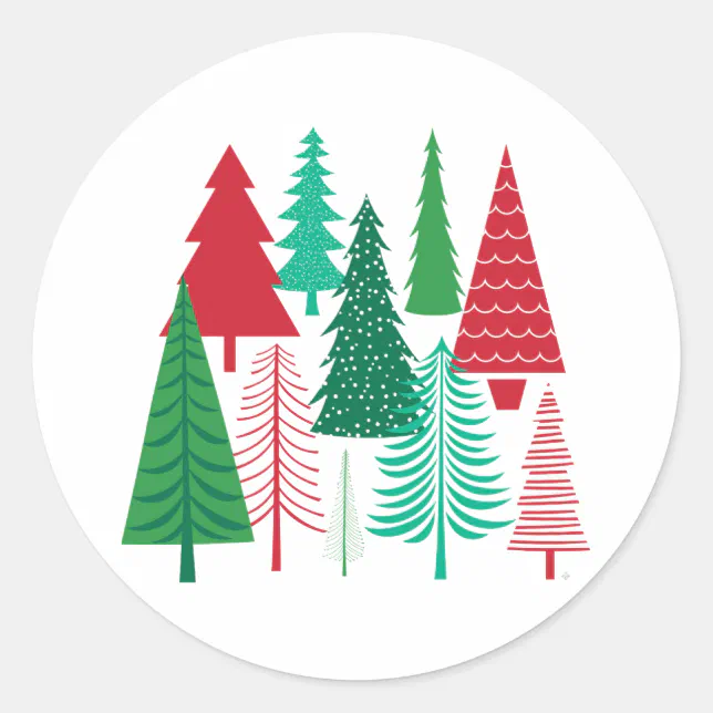 modern contemporary Christmas trees Classic Round Sticker | Zazzle