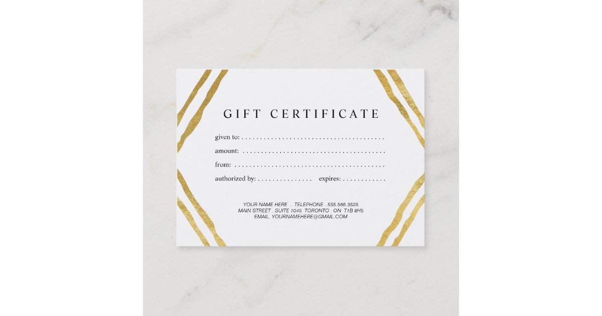Modern Contemporary Gold Gift Certificate | Zazzle