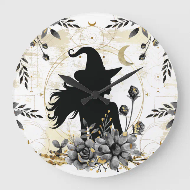 Modern contemporary Halloween witch 3 Large Clock | Zazzle