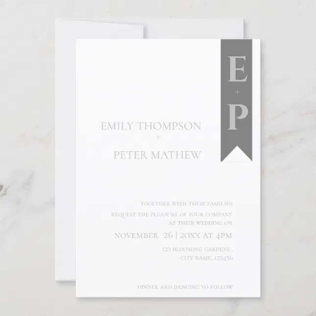 Modern Contemporary Minimalist Monogram Wedding Invitation | Zazzle