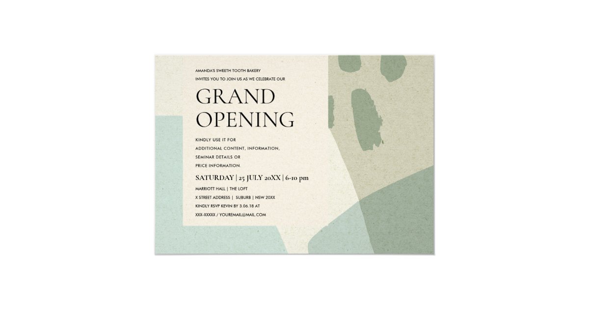 MODERN COOL ABSTRACT ART AQUA BLUE GRAND OPENING INVITATION | Zazzle.com
