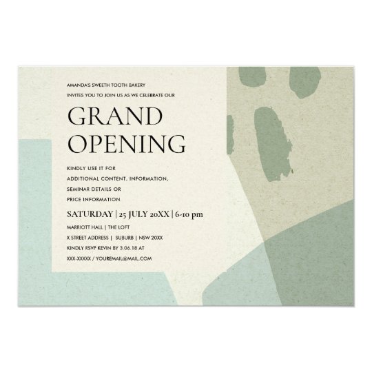 MODERN COOL ABSTRACT ART AQUA BLUE GRAND OPENING INVITATION | Zazzle.com