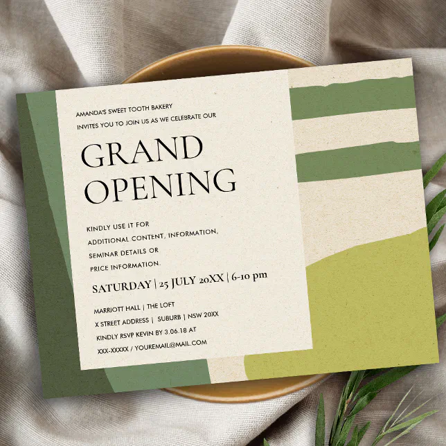 MODERN COOL ABSTRACT ART LIME GREEN GRAND OPENING ANNOUNCEMENT POSTCARD ...