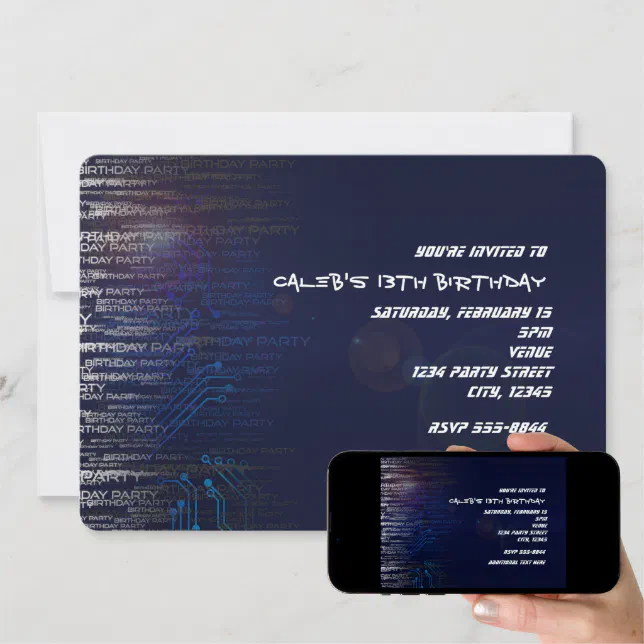 Modern Cool Birthday Tech Typography Party Invitation | Zazzle