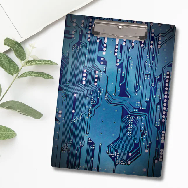 Modern Cool Blue Circuit Board High Tech Photo Clipboard | Zazzle
