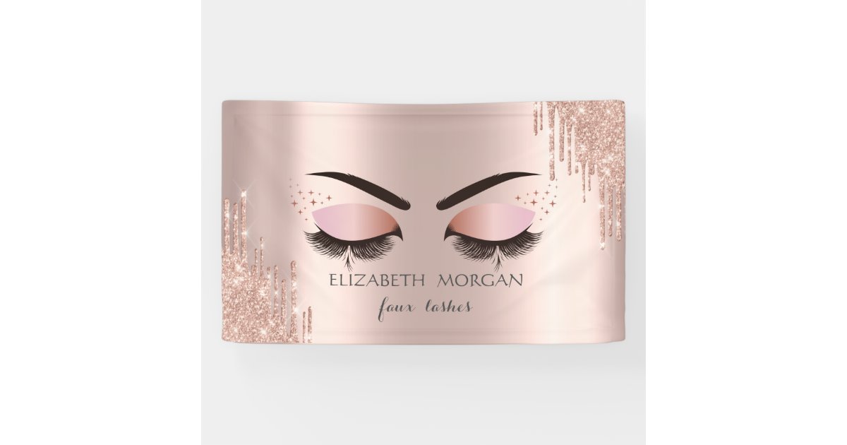 Modern Cool Faux Lashes Rose Gold Drips Beauty Banner | Zazzle