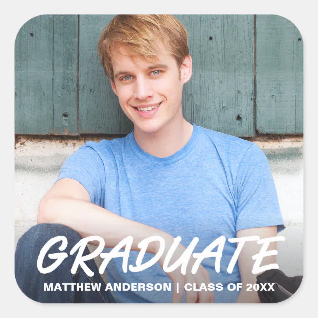 Modern Cool Graduation Announcement Photo Square Sticker | Zazzle