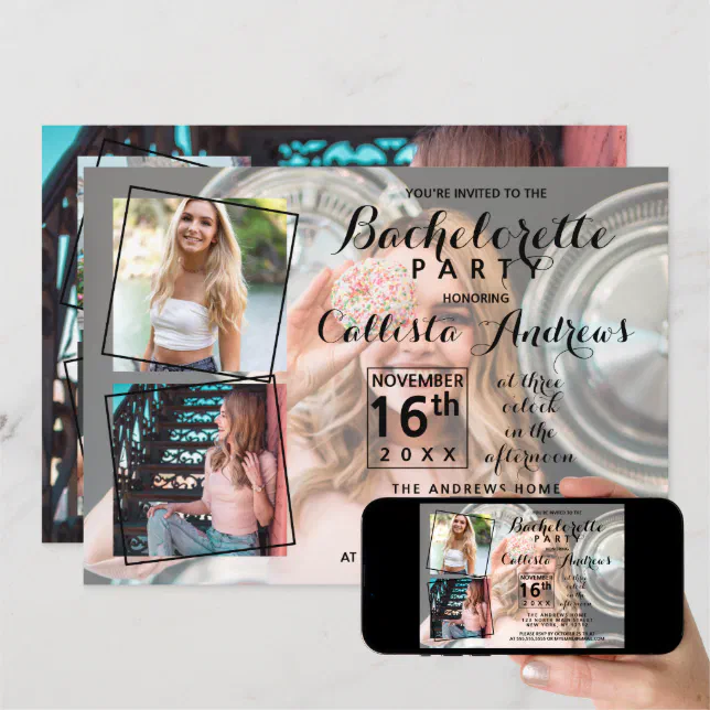 Modern Cool Photo Collage Bachelorette Party Invitation | Zazzle