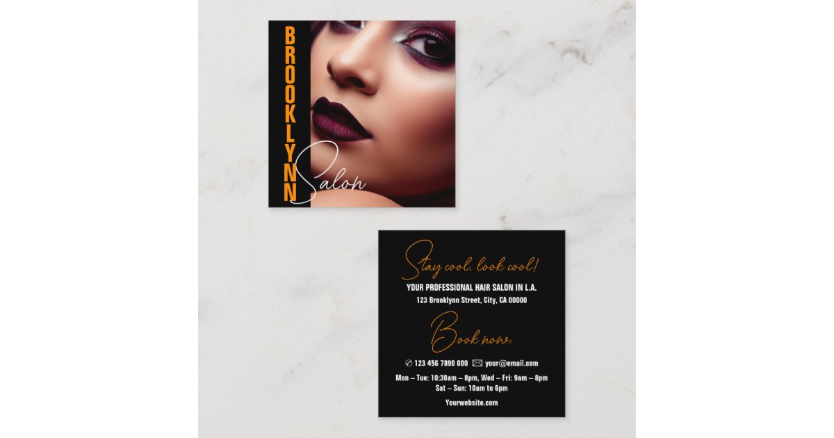 Modern Cool Photo Image Template Orange Slogan Square Business Card ...
