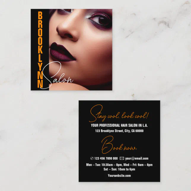Modern Cool Photo Image Template Orange Slogan Square Business Card ...