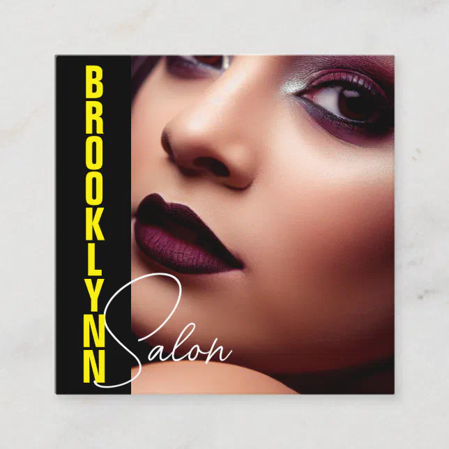 Modern Cool Photo Image Template Yellow Slogan Square Business Card ...