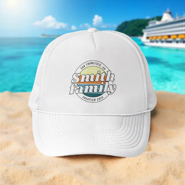 Modern Cool Simple Colorful Family Vacation Trucker Hat | Zazzle