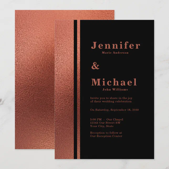 Modern Copper & Black Elegant Wedding Invitation | Zazzle