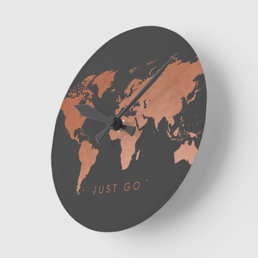 Modern Copper Globe World Map Round Clock | Zazzle