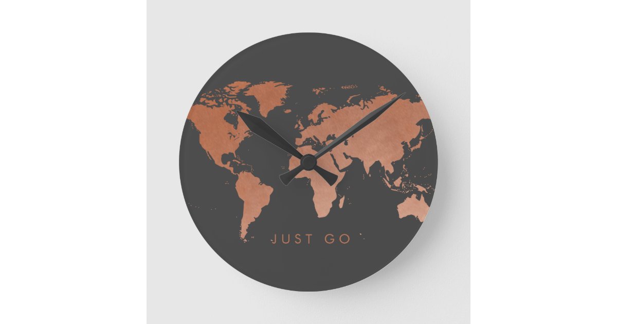 Modern Copper Globe World Map Round Clock | Zazzle