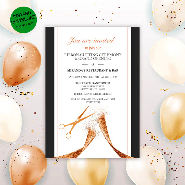 Modern Copper Restaurant Grand Opening Invitation | Zazzle