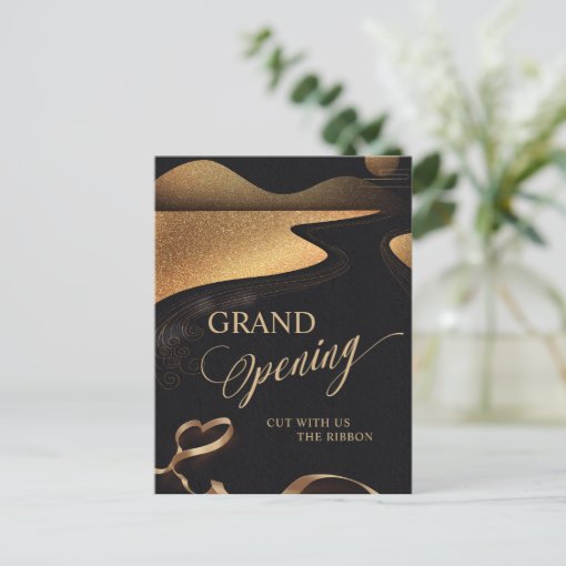 Modern Copper Ribbon Glitter Grand Opening Invitation Postcard | Zazzle