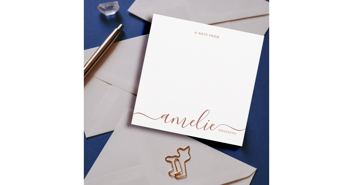 Modern Copper Script Calligraphy Monogram Note Card | Zazzle
