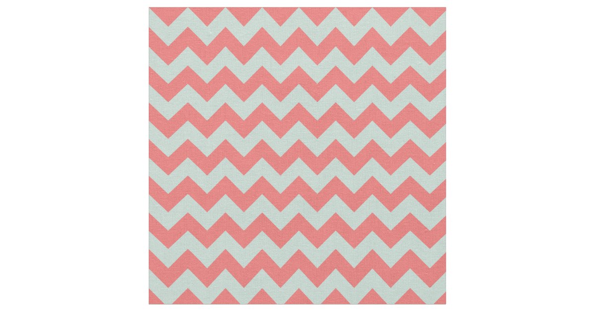 Modern Coral and Mint Green Chevron Print Fabric | Zazzle