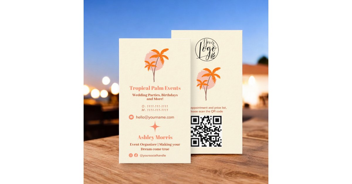 Modern coral event planner photo qr code logo business card | Zazzle