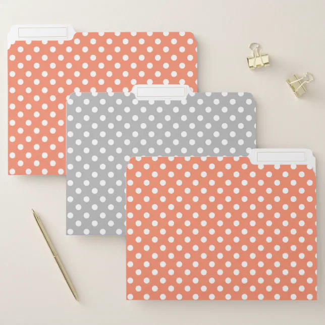 Modern Coral Gray Polka Dot File Folder | Zazzle