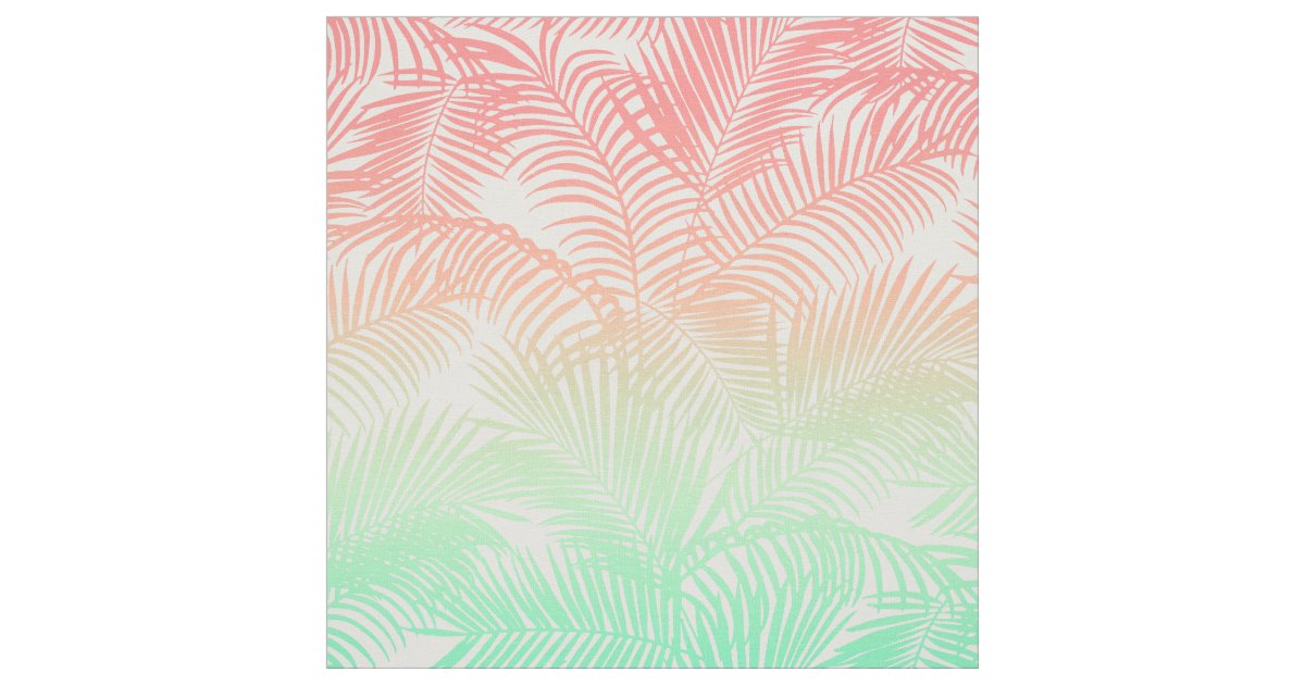 Modern coral turquoise tropical palm trees pattern fabric | Zazzle