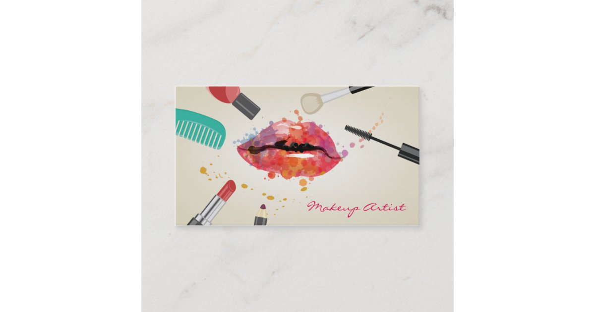 Modern Cosmetic Colorful Lips Makeup Artist Business Card | Zazzle