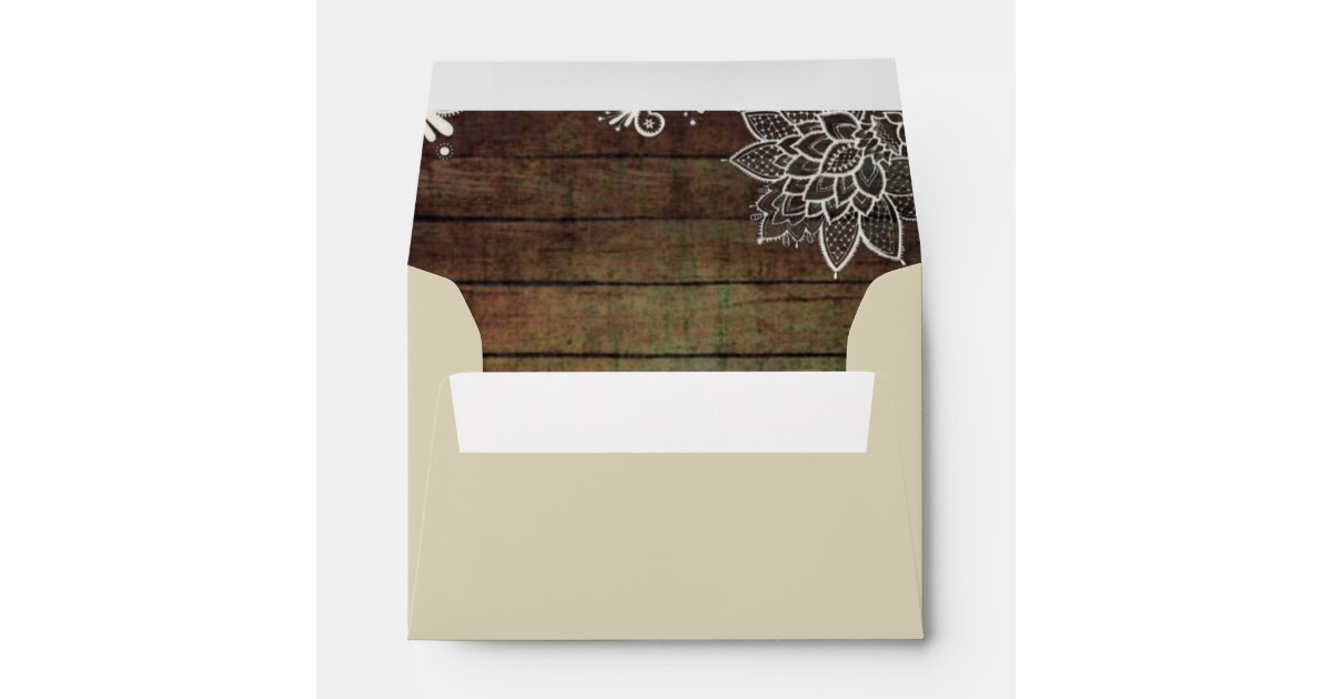 modern country barn wood lace rustic wedding envelope | Zazzle