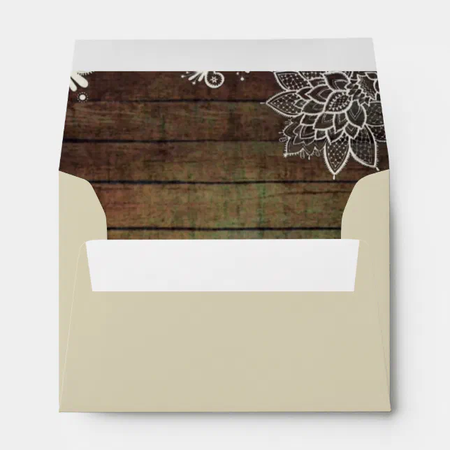 modern country barn wood lace rustic wedding envelope | Zazzle
