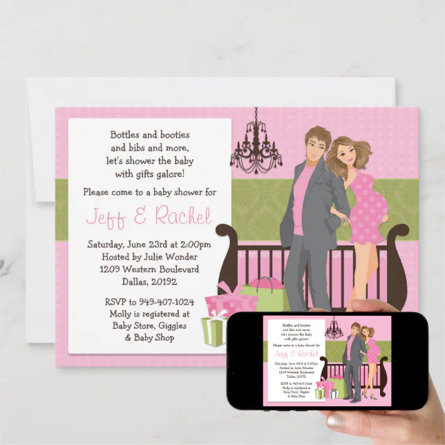 Modern Couple Baby Shower Invitation for Girl | Zazzle