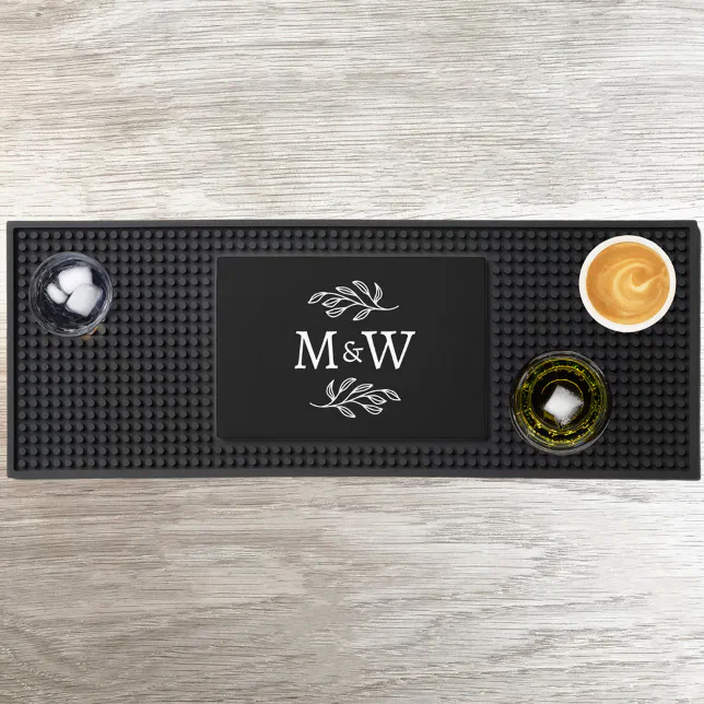 Modern Couple Monogram Initials Elegant Botanical Bar Mat | Zazzle